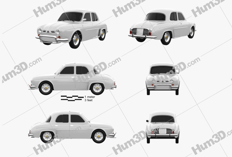 Renault Ondine (Dauphine) 1956-1967 Blueprint Template - 3DModels.org