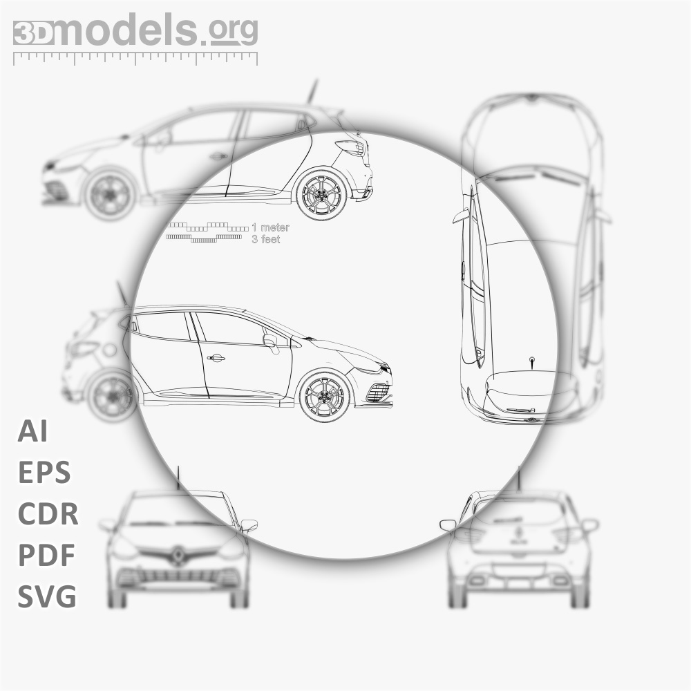 Renault Clio IV RS 2016 Vector Blueprint - 3DModels.org