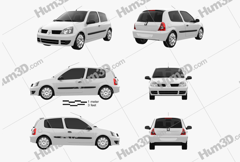 Renault Clio Mk2 3-door 2012 Blueprint Template - 3DModels.org