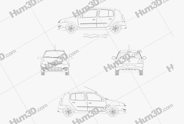 Renault Clio Mercosur Sport 5-door hatchback 2013 Blueprint - 3DModels.org