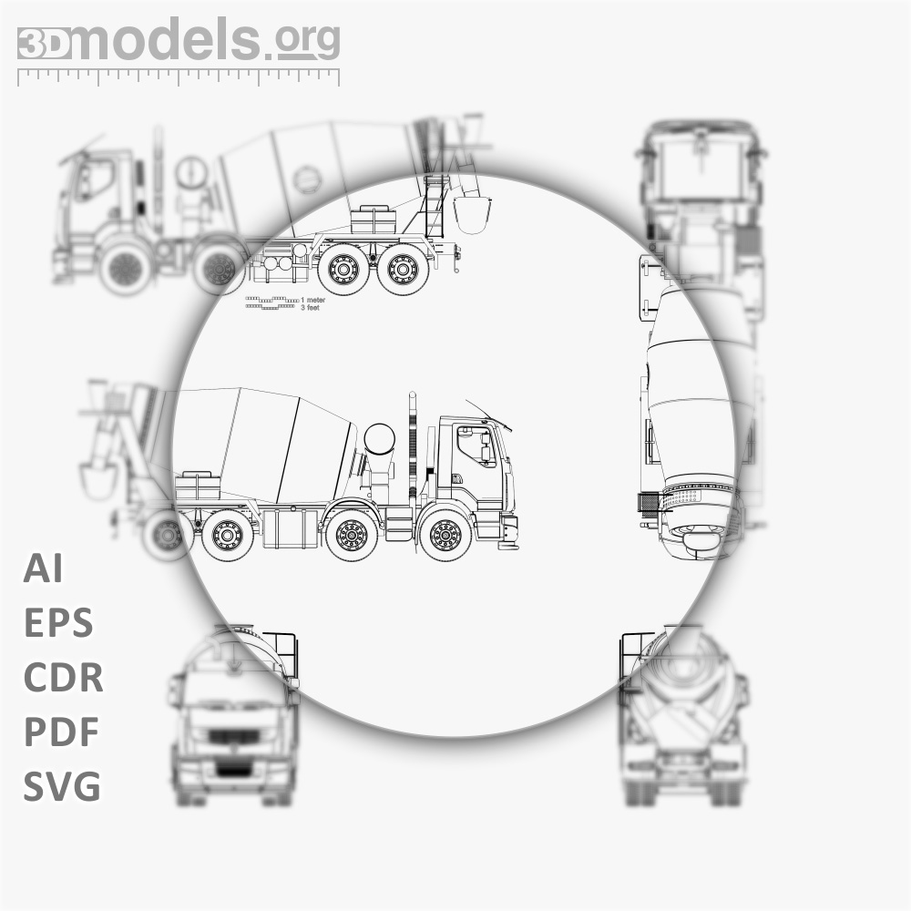 Renault Premium Lander Mixer Truck 2014 Vector Blueprint - 3DModels.org