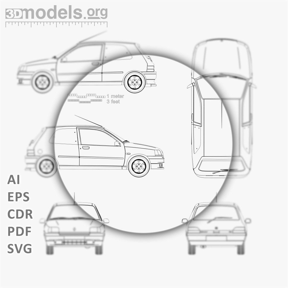 Renault Clio 3-door hatchback 1994 Vector Blueprint - 3DModels.org