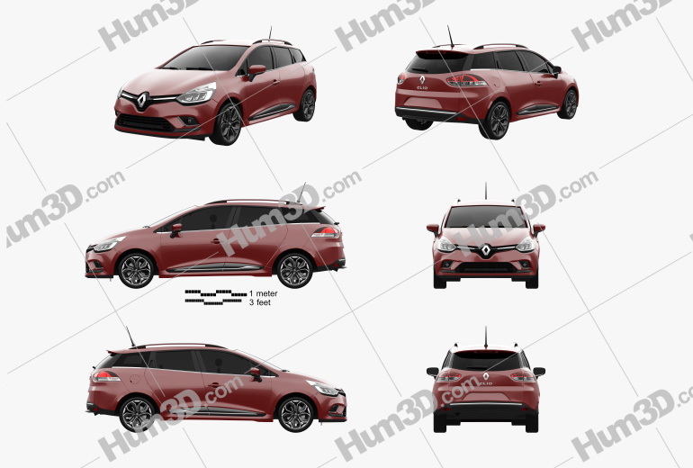 Renault Clio Signature Nav Estate 2018 Blueprint Template - 3DModels.org