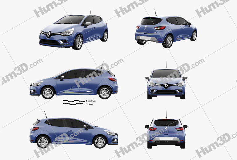 Renault Clio GT Line 5-door 2018 Blueprint Template - 3DModels.org
