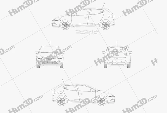 Renault Clio blueprints Download in PNG - 3DModels.org