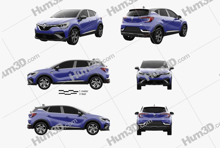 Renault Captur E-TECH Hybrid RS Line 2021 Blueprint Template - 3DModels.org