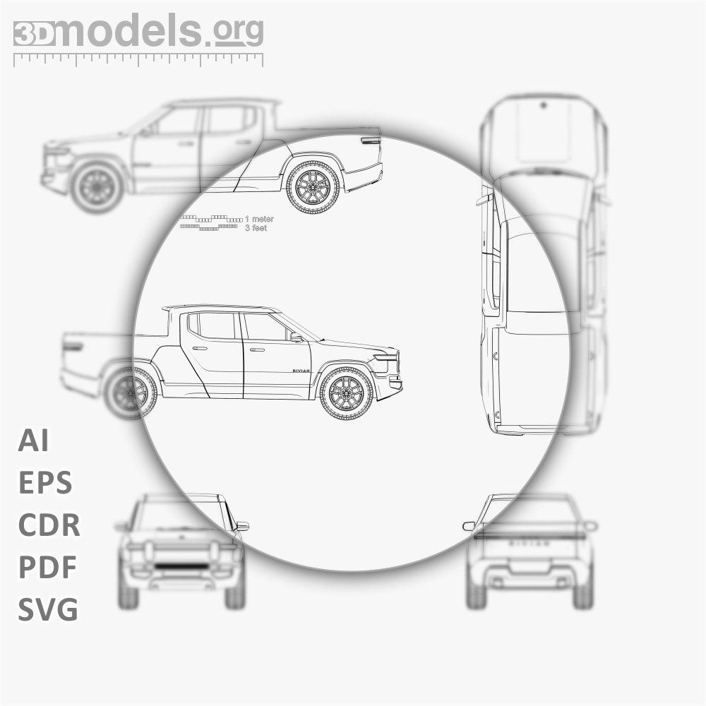 Rivian R1T 2022 Vector Blueprint - 3DModels.org