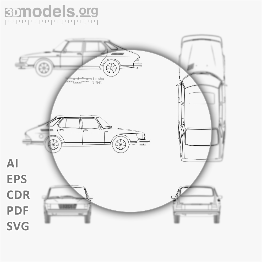 Saab 900 GLE combi 1994 Vector Blueprint - 3DModels.org