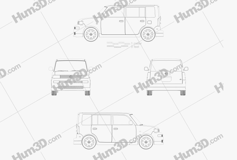 Scion xB 2003 테크니컬 드로잉 - 3DModels.org