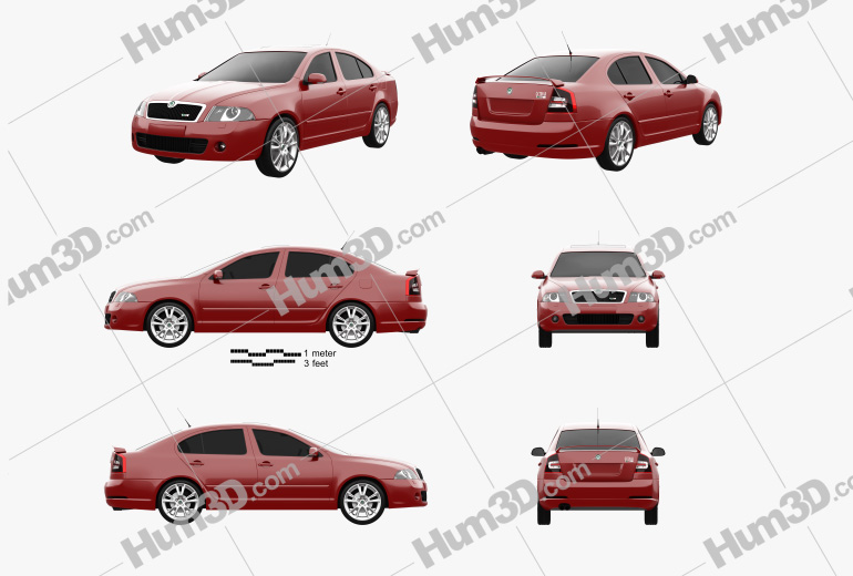 Skoda Octavia RS liftback 2013 Blueprint Template - 3DModels.org