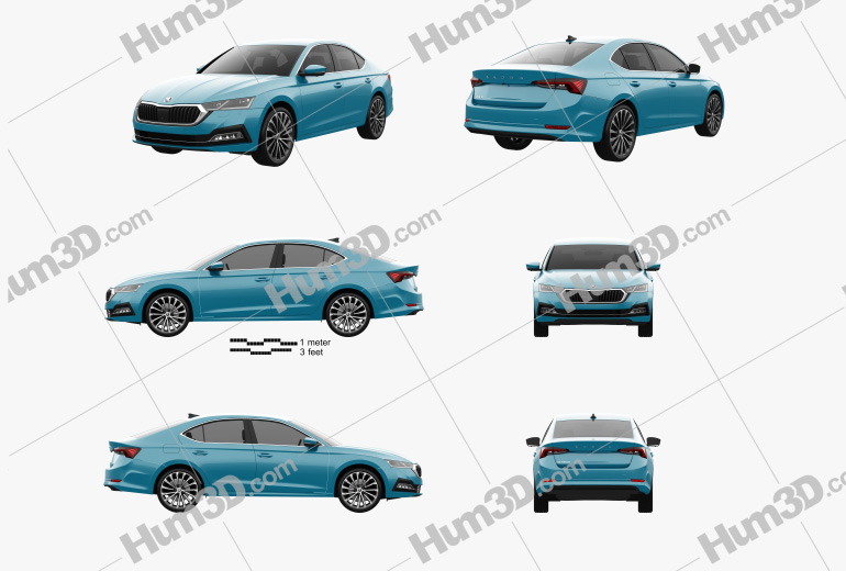 Skoda Octavia liftback 2022 Blueprint Template - 3DModels.org