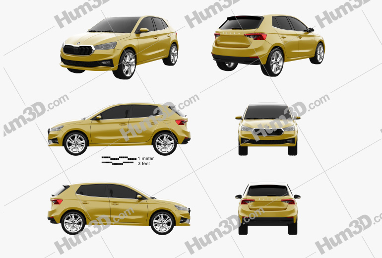 Skoda Fabia hatchback 2022 Blueprint Template - 3DModels.org