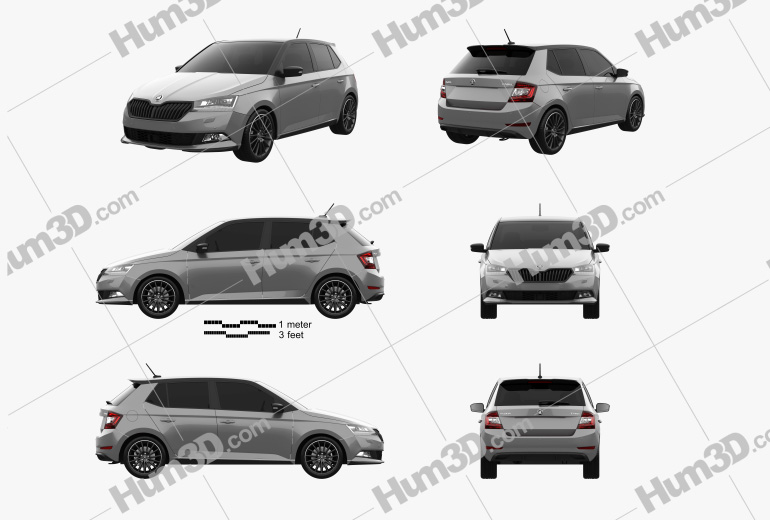 Skoda Fabia Monte Carlo hatchback 2022 Blueprint Template - 3DModels.org