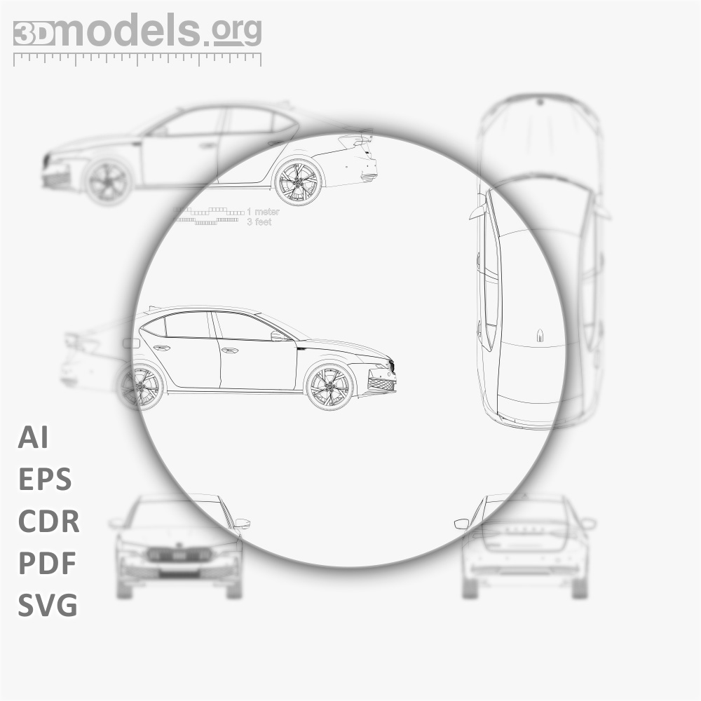 Skoda Octavia liftback Sportline 2025 Vector Blueprint - 3DModels.org
