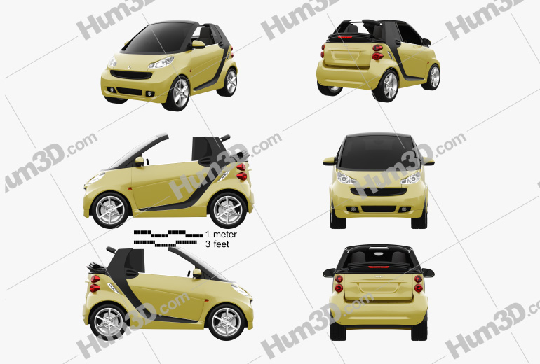Smart Fortwo 2013 convertible Open Top Blueprint Template - 3DModels.org