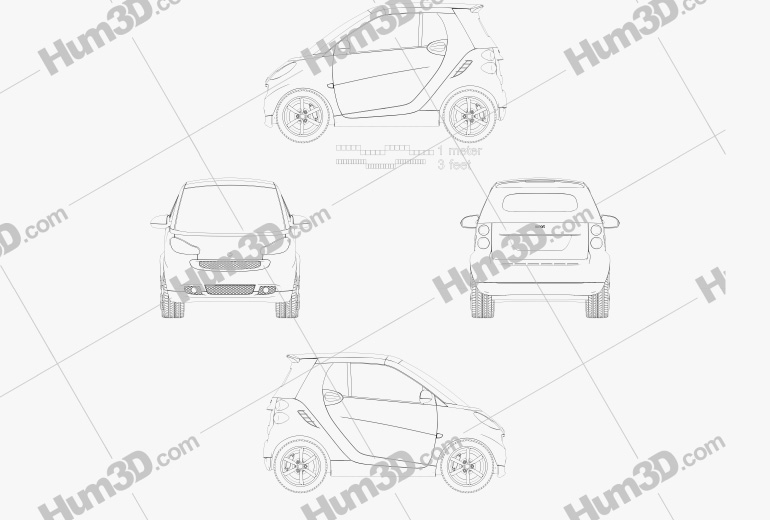Smart Fortwo 2013 descapotable Hard Top PlanoTécnico - 3DModels.org