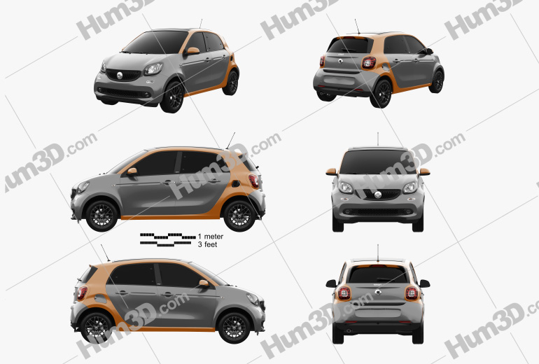 Smart Forfour blueprints Download in PNG - 3DModels.org
