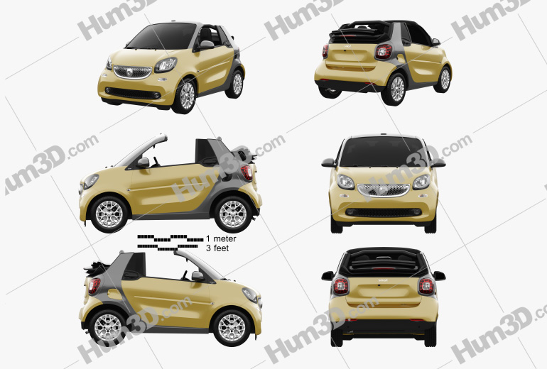 Smart Fortwo Cabrio 2017 Blueprint Template - 3DModels.org