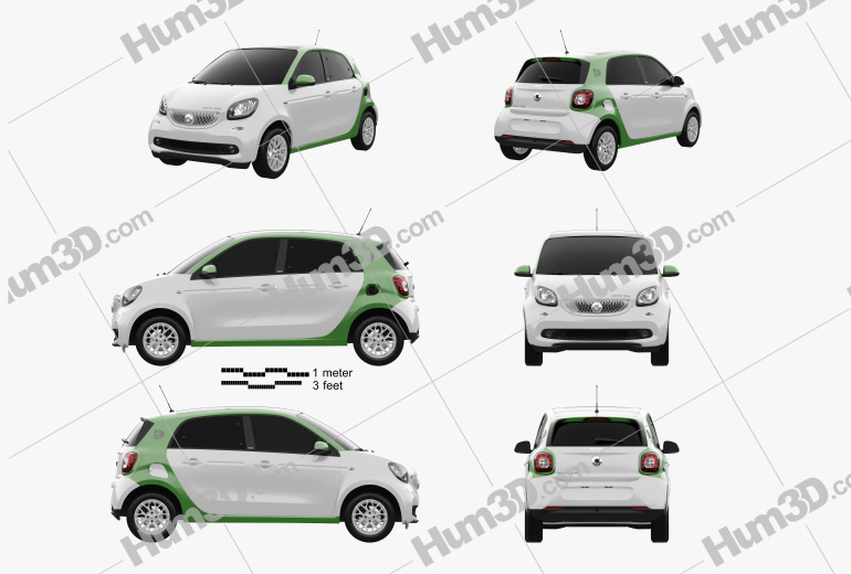 Smart ForFour Electric Drive 2020 Blueprint Template - 3DModels.org