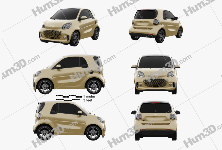 Smart ForTwo EQ Pulse coupe 2022 Blueprint Template - 3DModels.org
