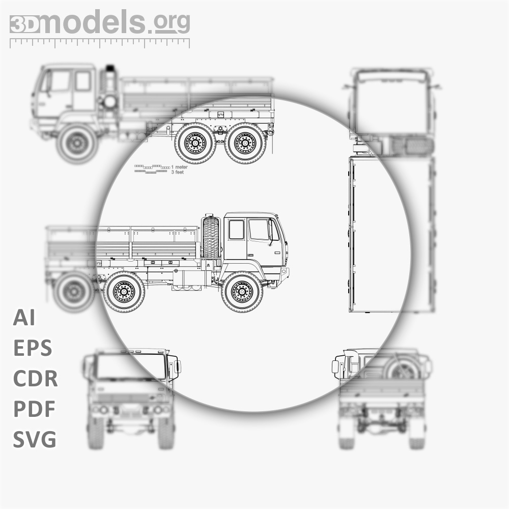 Stewart & Stevenson M1083 MTV Truck 3-axle 2022 Vector Blueprint ...