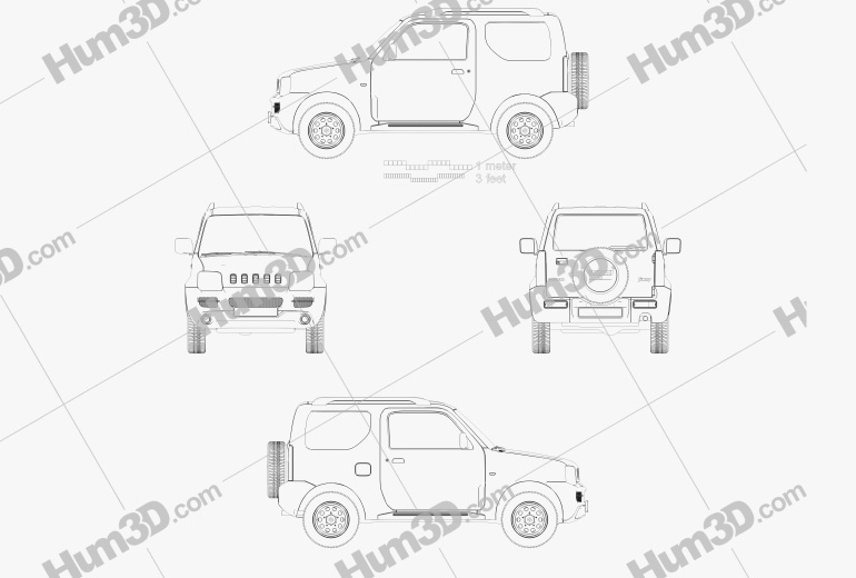 Suzuki Jimny 2014 Blueprint - 3DModels.org