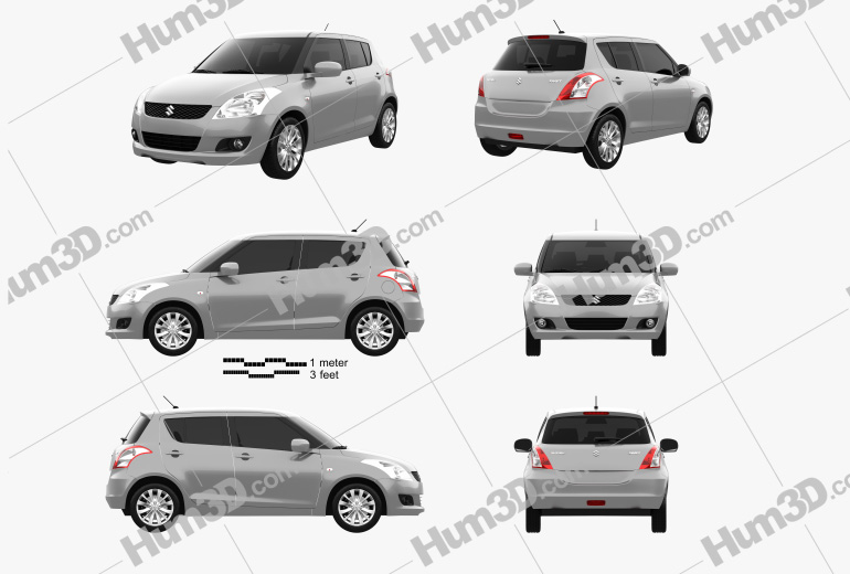 Suzuki Swift hatchback 5-door 2014 Blueprint Template - 3DModels.org
