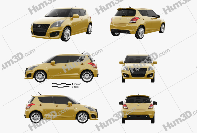 Suzuki Swift Sport hatchback 5-door 2017 Blueprint Template - 3DModels.org