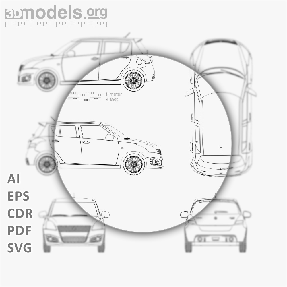 Suzuki Swift Sport hatchback 5-door 2017 Vector Blueprint - 3DModels.org