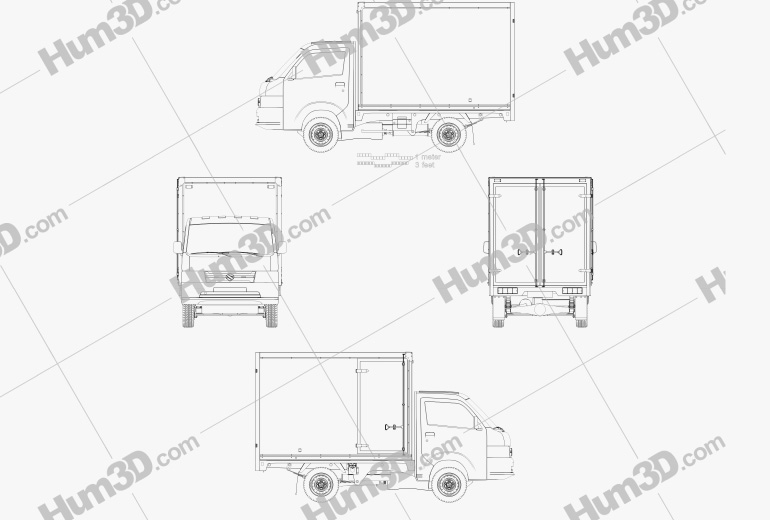 Suzuki Carry Box Truck 2019 Blueprint - 3DModels.org