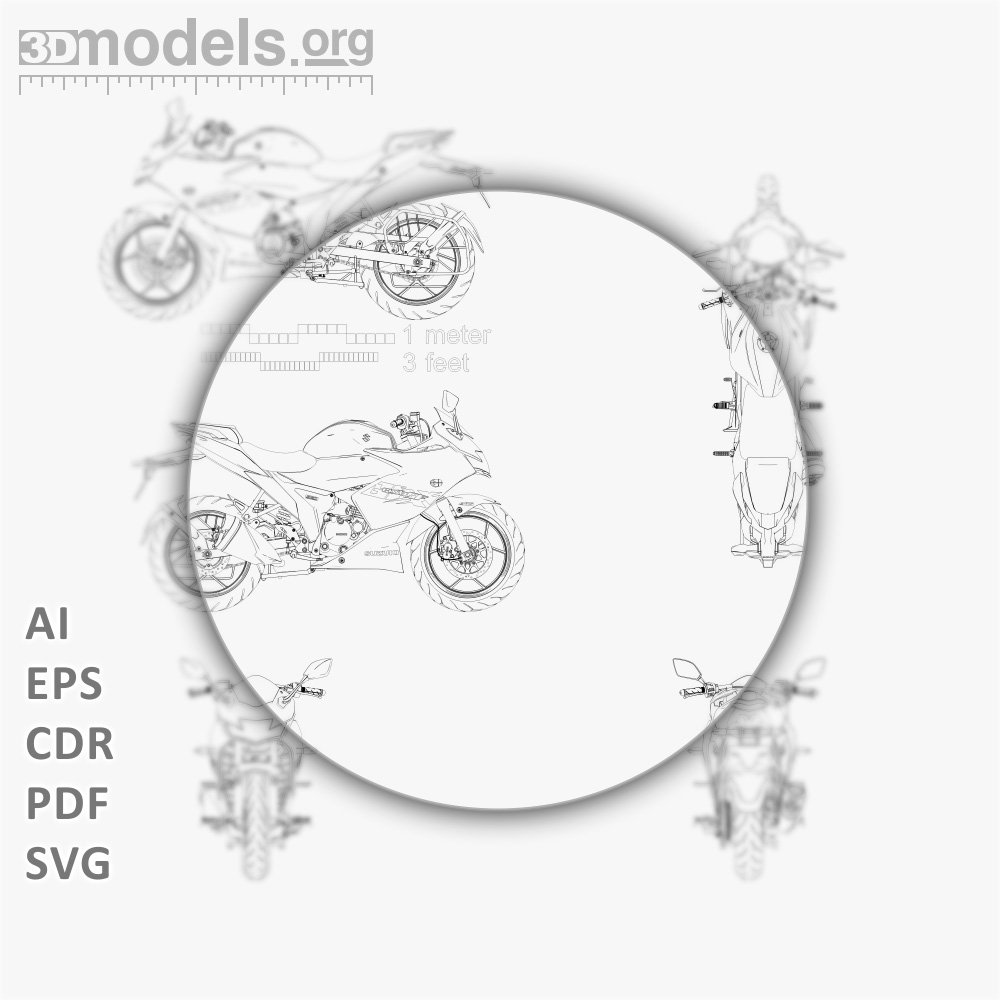 Suzuki Gixxer SF 2025 Vector Blueprint - 3DModels.org