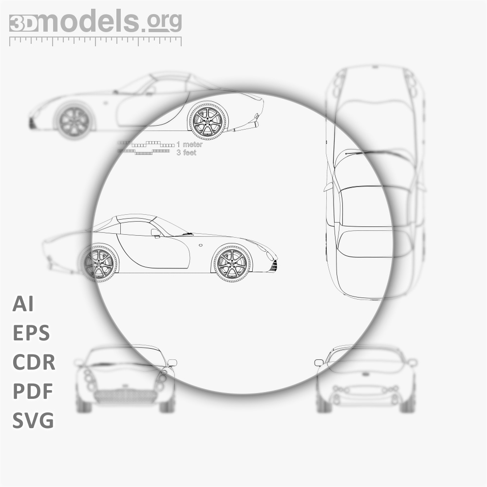 TVR Tuscan Speed Six 2006 Vector Blueprint - 3DModels.org