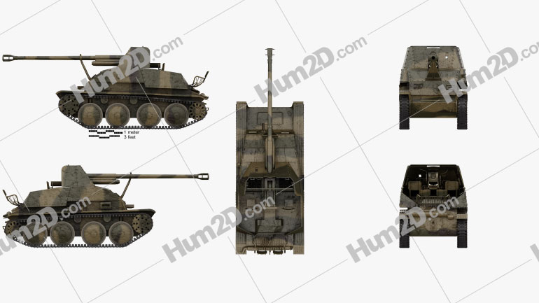 Marder III Tank Destroyer Blueprint Template - 3DModels.org