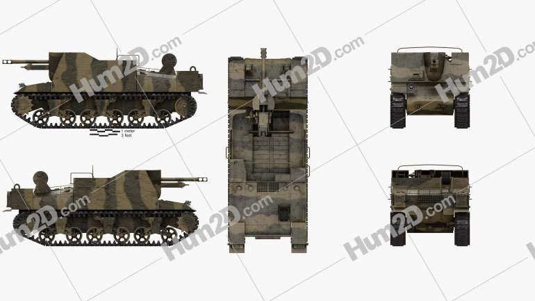 Sexton Self-propelled Artillery Blueprint Template - 3DModels.org
