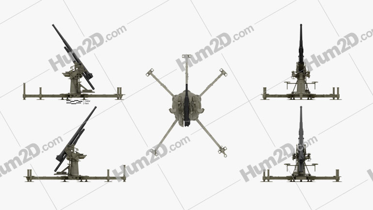 Type 88 75 mm Anti-aircraft Gun Blueprint Template - 3DModels.org