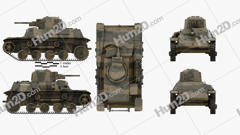 Type 97 Te-Ke tankette Blueprint Template - 3DModels.org