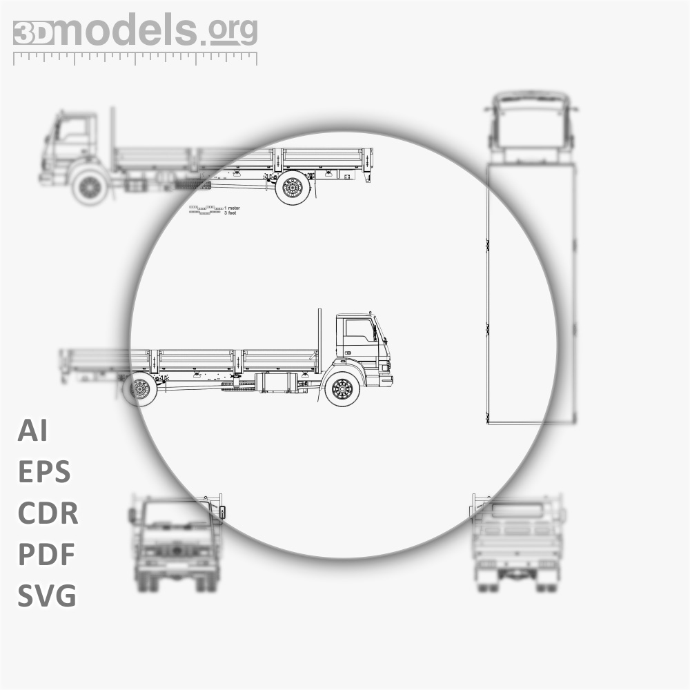 Tata LPT 1518 Flatbed Truck 2014 Vector Blueprint - 3DModels.org