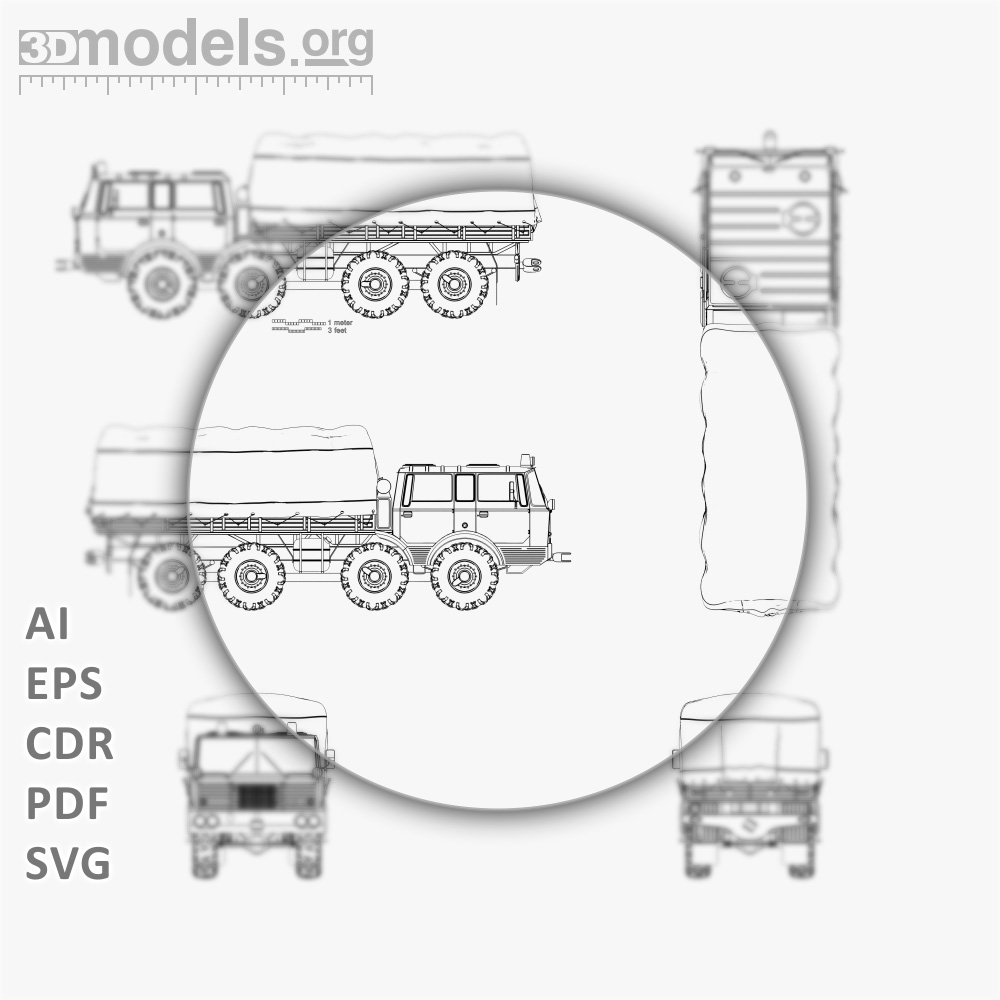 Tatra 813 Cabine Double KOLOS Truck 1967 Plan Vectoriel - 3DModels.org