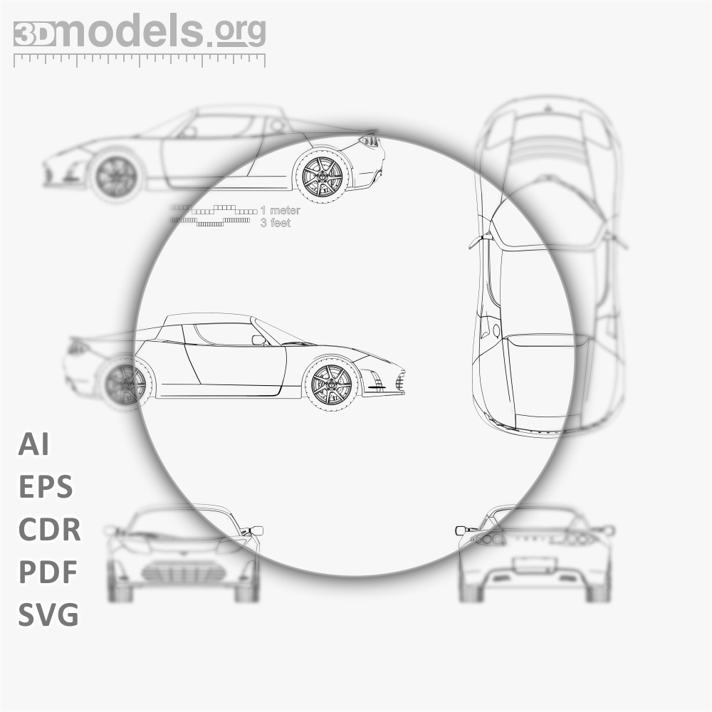 Tesla Roadster 2014 Vector Blueprint - 3DModels.org