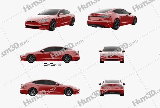 Tesla Model S blueprints Download in PNG - 3DModels.org