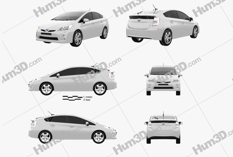 Toyota Prius 2010 Blueprint Template - 3DModels.org