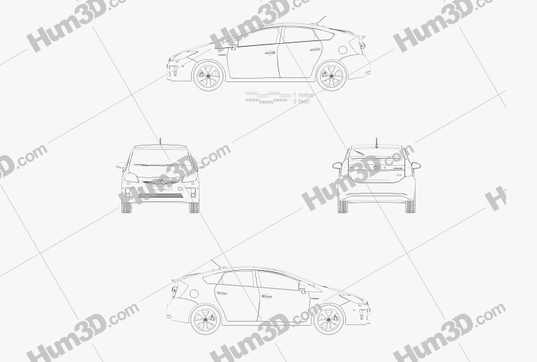 Toyota Prius 2010 Blueprint - 3DModels.org