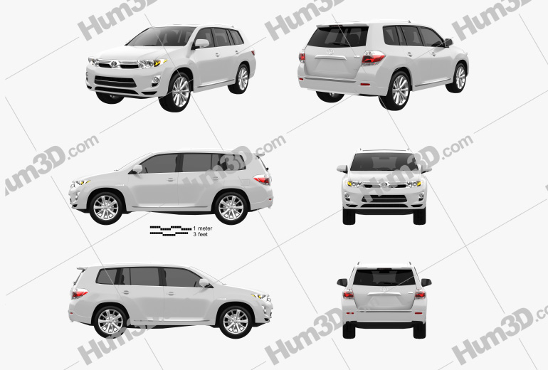 Toyota Highlander (Kluger) hybrid 2014 Blueprint Template - 3DModels.org