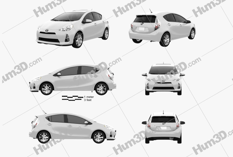 Toyota Prius C (Aqua) 2014 Blueprint Template - 3DModels.org