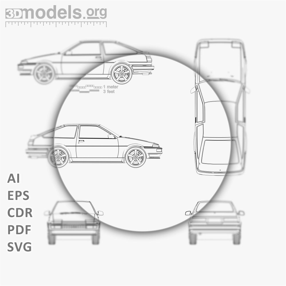 Toyota Sprinter Trueno AE86 3-door 1985 Vector Blueprint - 3DModels.org