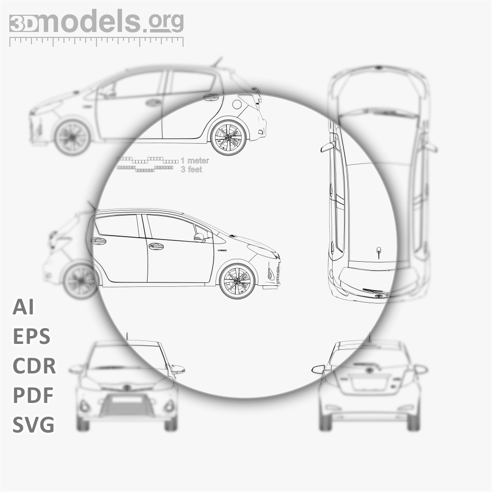 Toyota Yaris (Vitz) hybrid 2016 Vector Blueprint - 3DModels.org