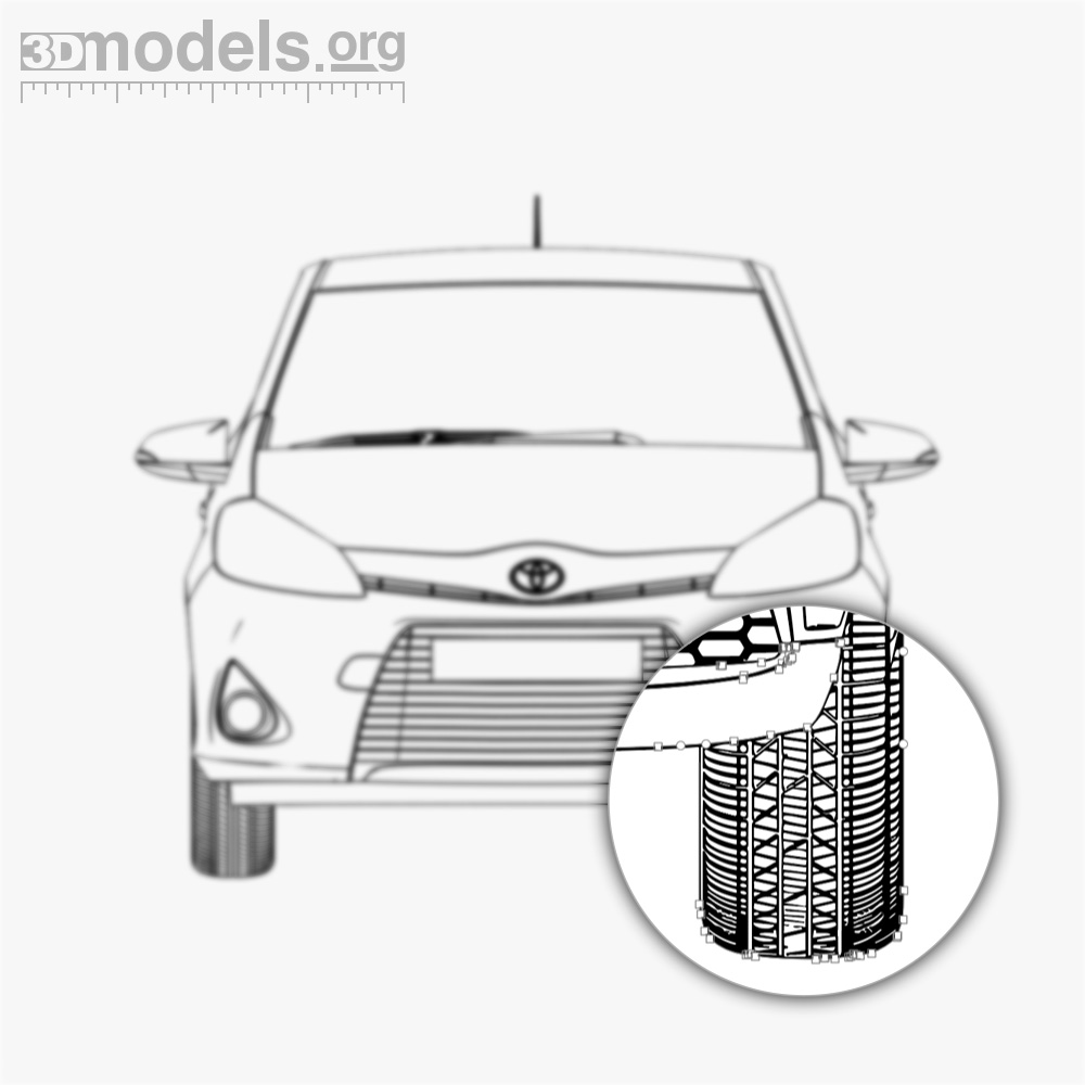 Toyota Yaris (Vitz) hybrid 2016 Vector Blueprint - 3DModels.org