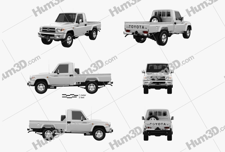 Toyota Land Cruiser (J79) Single Cab 2013 Blueprint Template - 3DModels.org