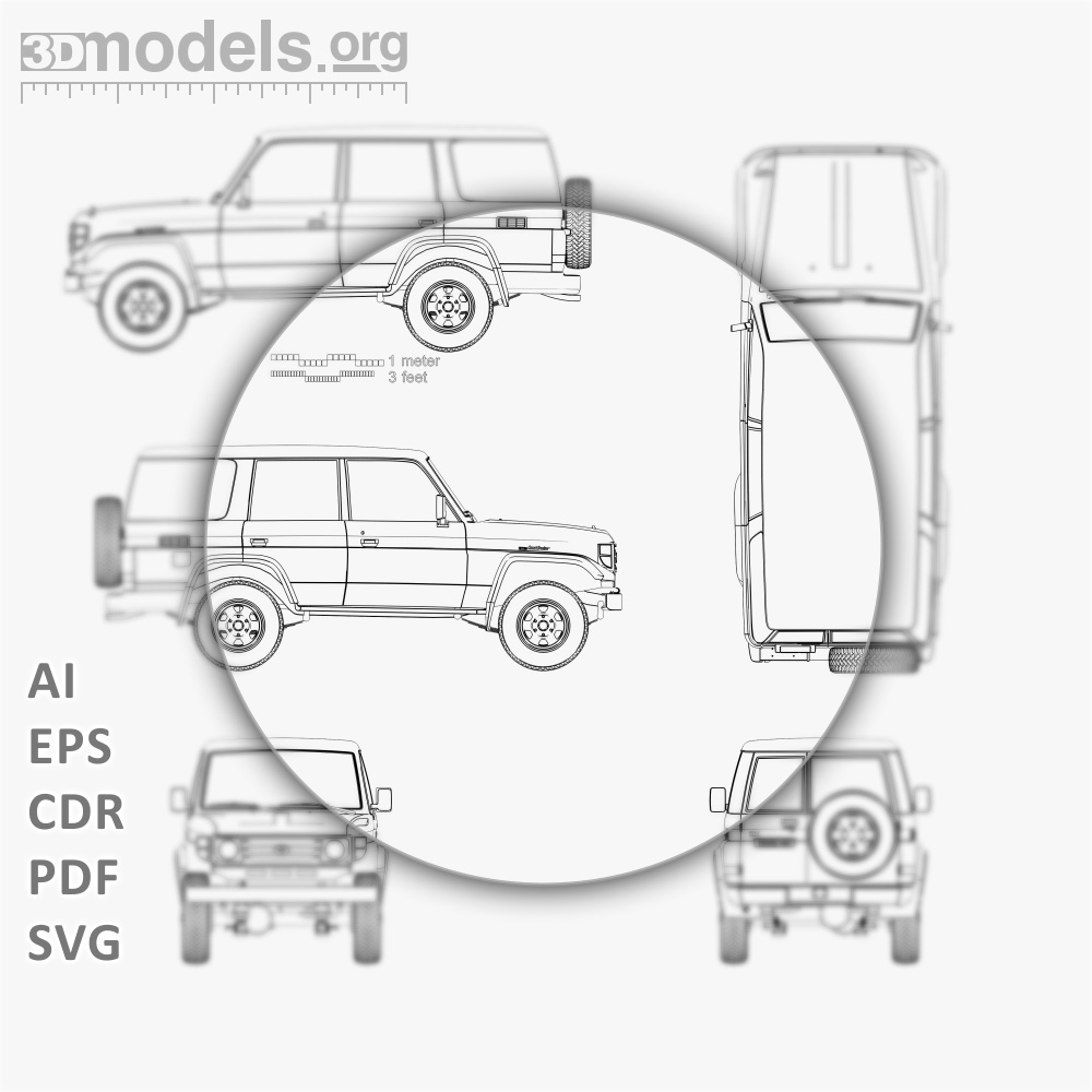 Toyota Land Cruiser (J70) 5-door 1999 Vector Blueprint - 3DModels.org