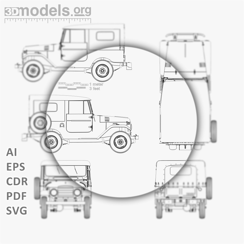 Toyota Land Cruiser (J20) softtop 1958 Vector Blueprint - 3DModels.org